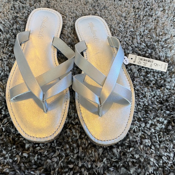 Madewell | Shoes | Madewell Metallic Silver Slide Sandals Sz 7 New ...